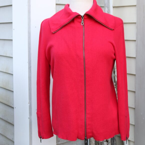 CAbi | Sweaters | Cabi Red Full Zip Wide Collar Zip Cuff Cotton Blend ...